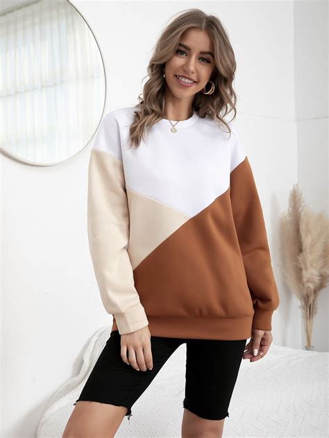 Color Block Drop Shoulder Pullover Color Block Sweatshirt Color
