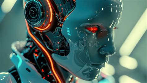 Futuristic Humanoid Robot With Glowing Features In A High Tech