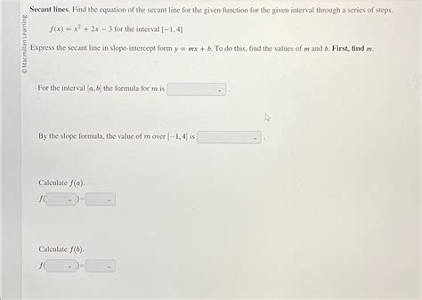 Solved Secant Lines Find The Equation Of The Secant Line