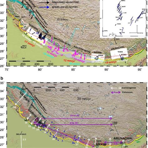A Observed Surface Gps Velocities And Modeled Velocities In