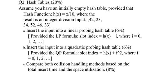 solved q2 ﻿hash tables 20 assume you have an initially