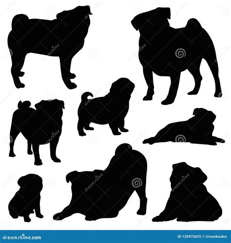 Pug Silhouette Vector Illustration Set Stock Vector Illustration Of