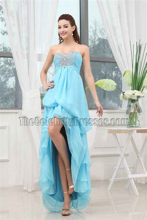 Gorgeous Blue Strapless High Low Prom Dress Evening Gown
