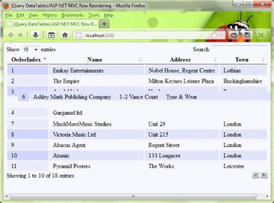 Table Row Drag And Drop In Asp Net Mvc Jquery Datatables And Asp Net