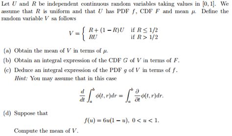 Solved Let U And R Be Independent Continuous Random Chegg