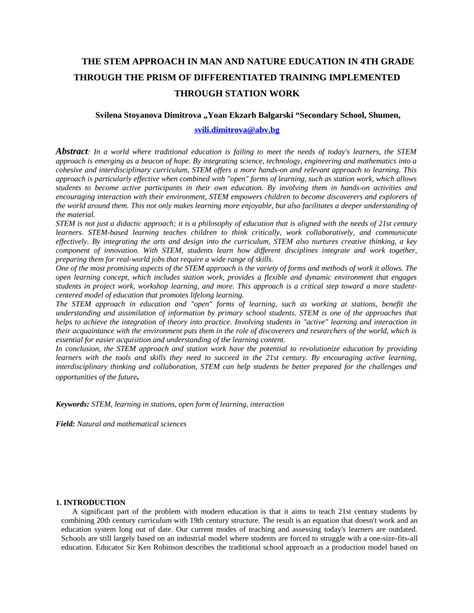 Pdf The Stem Approach In Man And Nature Education In 4th Grade