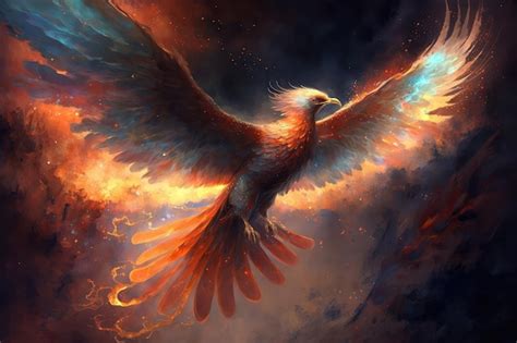 Premium AI Image Phoenix Firebird Spreading Its Wings Soaring Through