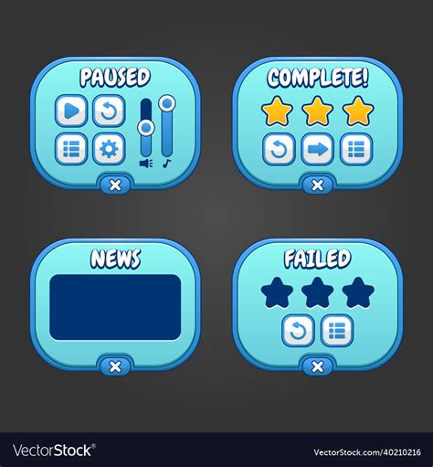 complete blue menu of graphical user interface gui