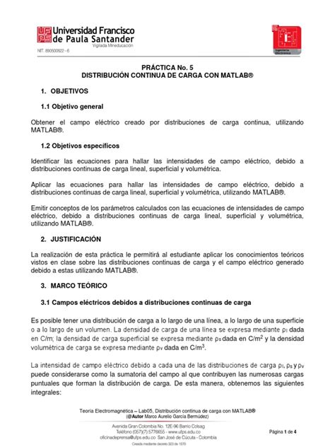 05 Te Lab05 Distribución Continua De Carga Con Matlabpdf Pdf