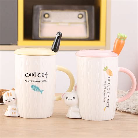 陶瓷杯女可爱卡通马克杯带盖勺创意水杯大容量情侣杯办公室咖啡杯虎窝淘