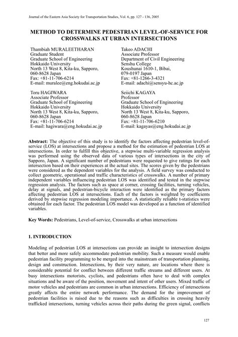 Pdf Method To Determine Pedestrian Level Of Service For Crosswalks At Urban Intersections