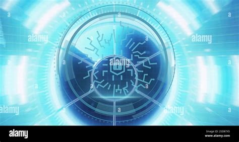 Image Of Glowing Blue Digital Lock Interface With Secure Padlock And Circuit Design Stock Photo