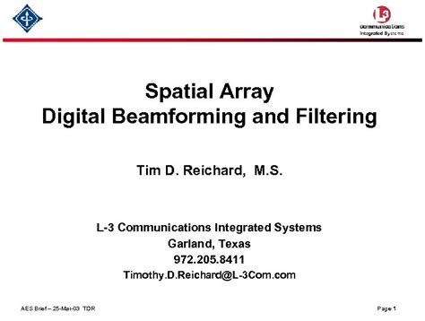 Spatial Array Digital Beamforming And Filtering Tim D