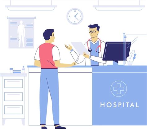 Médico Homem E Paciente Na Recepção Do Hospital Vetor Premium