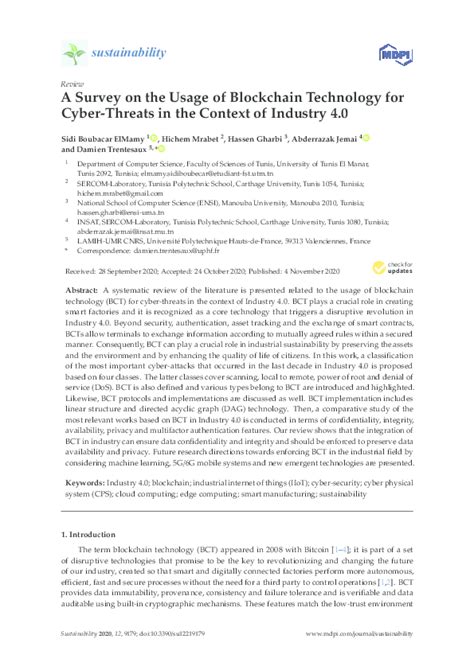 Pdf A Survey On The Usage Of Blockchain Technology For Cyber Threats In The Context Of