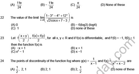 jee mathematics limits continuity and differentiability mcqs set a with