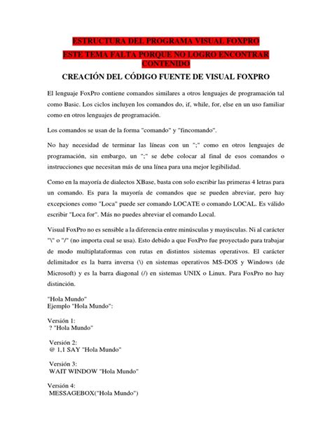 Estructura Del Programa Visual Foxpro Pdf Tabla Base De Datos Sql