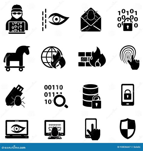 Cyber Security Hacker Malware Web Icons Stock Vector Illustration Of Graphic Information