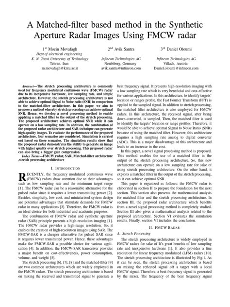 A Matched Filter Based Method In The Synthetic Aperture Radar Images Using Fmcw Radar Pdf