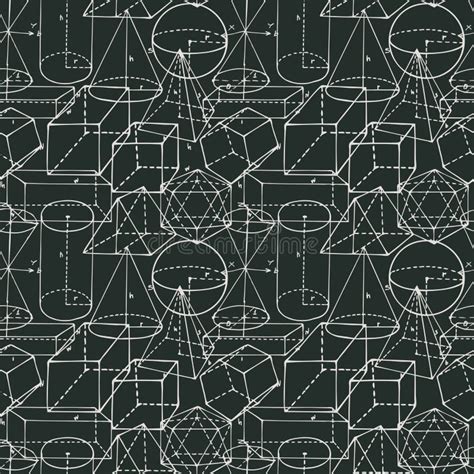 Math Seamless Pattern With Drawn Geometric Figures Stock Vector