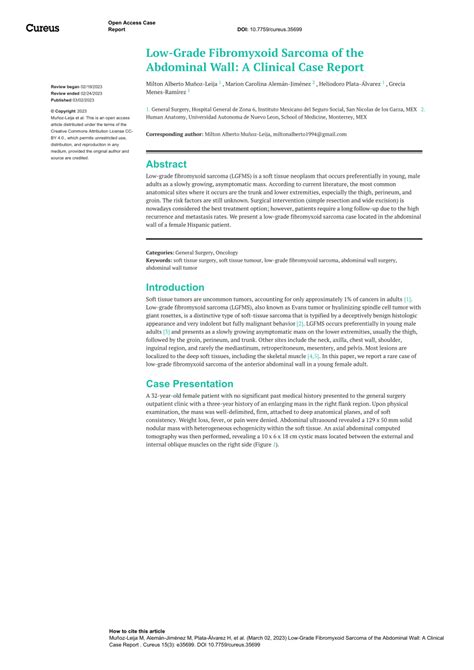 Pdf Low Grade Fibromyxoid Sarcoma Of The Abdominal Wall A Clinical