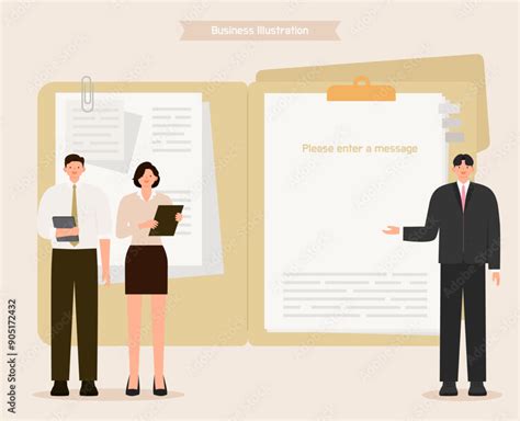 서류가 있는 클립보드 앞에 서 있는 사업가와 여성 벡터 일러스트레이션 Vector De Stock Adobe Stock