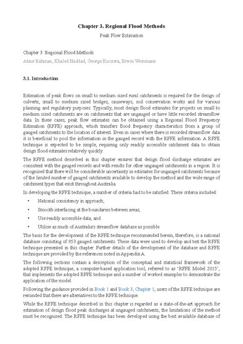 Regional Flood Frequency Estimation Chapter 3 Regional Flood Methods