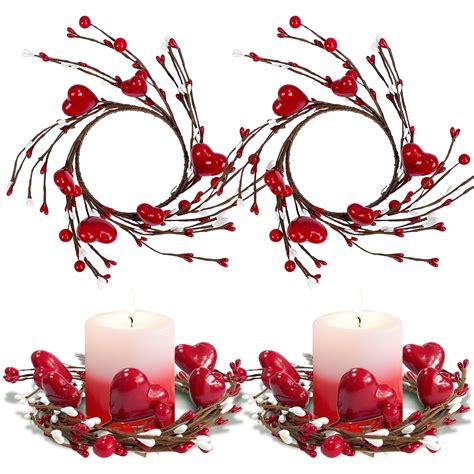 2 Pcs Valentine Candle Rings Wreaths Valentines Day Mini
