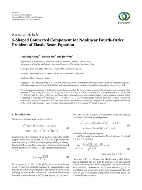 Pdf S Shaped Connected Component For Nonlinear Fourth Order Problem Of Elastic Beam Equation