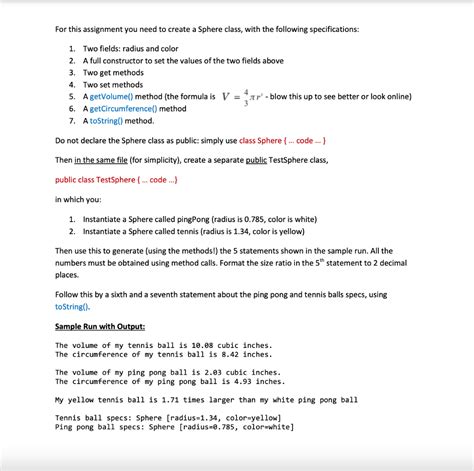 Solved For This Assignment You Need To Create A Sphere Chegg