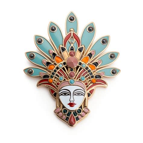 Colorful Indian Head Pin Art Deco Inspired Luxury With Symbolic Elements Stock Illustration