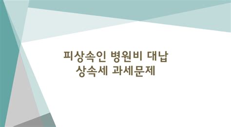 피상속인의 병원비 대납 상속세 과세문제 상속세 네이버 블로그
