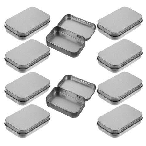 Masteelf 10pcs Mini Rectangular Tinplate Tin Boxes With Lids Metal Hinged Tin Box Container Mini