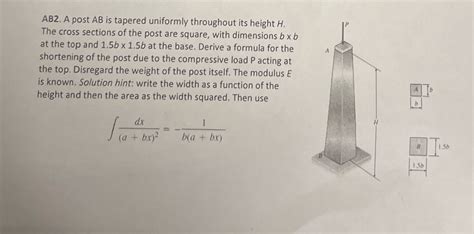 solved ab2 ﻿a post ab ﻿is tapered uniformly throughout its