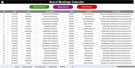 Board Meetings Calendar In Excel Pk An Excel Expert