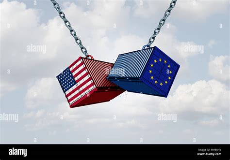 Europe Usa Trade War And American Tariffs As Two Opposing Cargo Freight