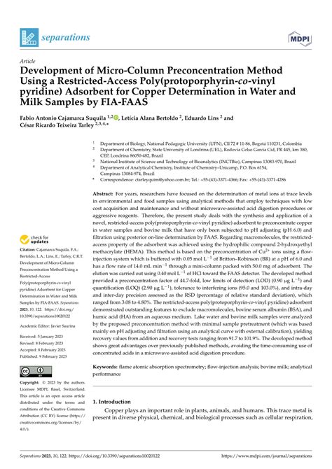Pdf Development Of Micro Column Preconcentration Method Using A Restricted Access Poly