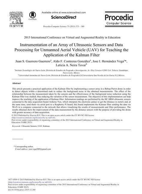 pdf instrumentation of an array of ultrasonic sensors and data