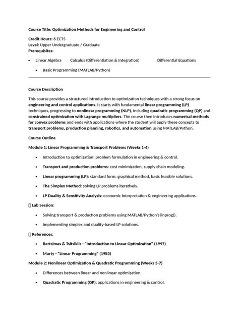 Optimisation Course For Engineers Pdf Mathematical Optimization Linear Programming