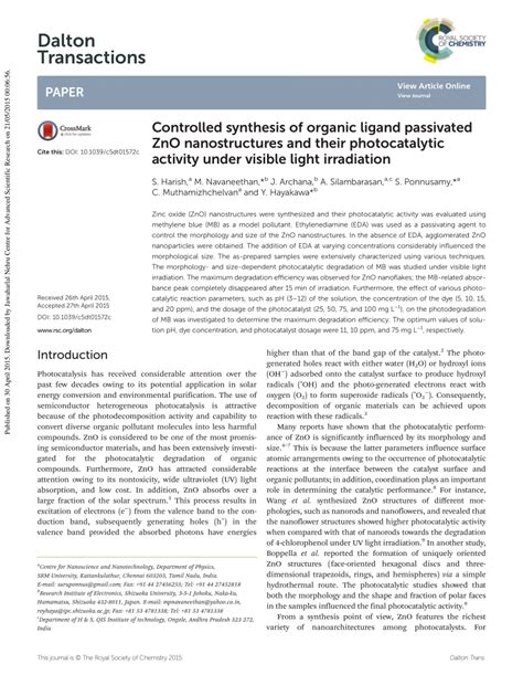 Pdf Controlled Synthesis Of Organic Ligand Passivated Zno