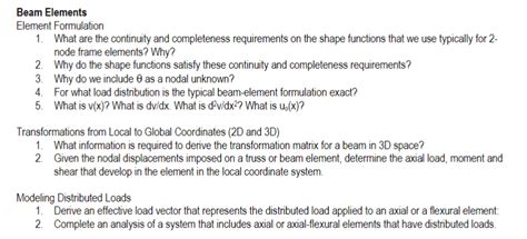 Solved Beam Elements Element Formulation 1 What Are The