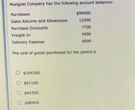 Solved Marigold Company Has The Following Account Balances
