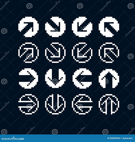 Set Of Vector Retro Cursor Signs Made In Pixel Art Style Simplistic Arrows Pointing At