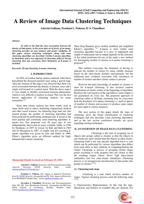 PDF A Review Of Image Data Clustering Techniques