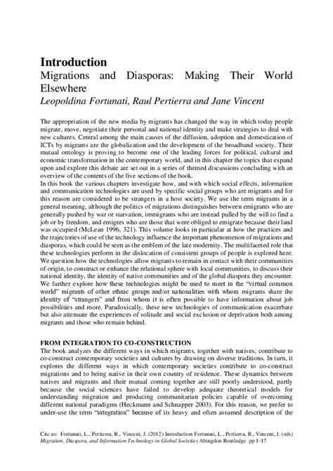 Pdf Introduction Migrations And Diasporas—making Their World Elsewhere