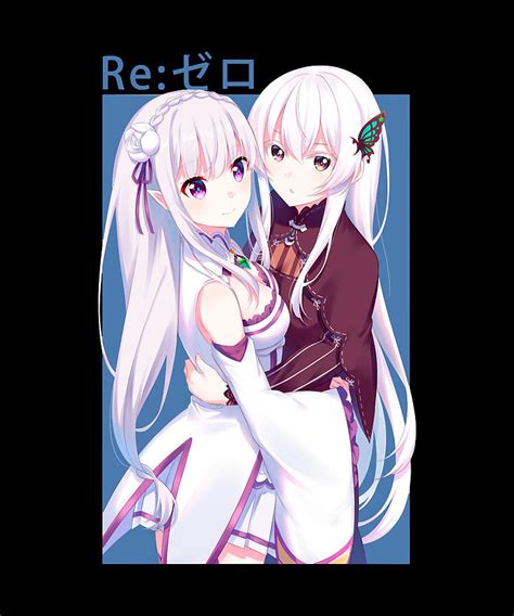 Cute Emilia And Echidna Re Zero Isekai Classic Retro Digital Art By