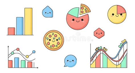 Cute Cartoon Charts And Graphs Business Data Kawaii Style Stock