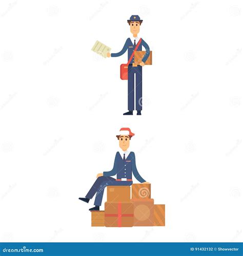 Postman Delivery Man Character Vector Courier Occupation Carrier Cute
