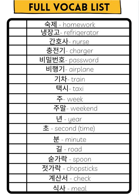 100 Common Korean Vocab Words Full Korean Study Junkie