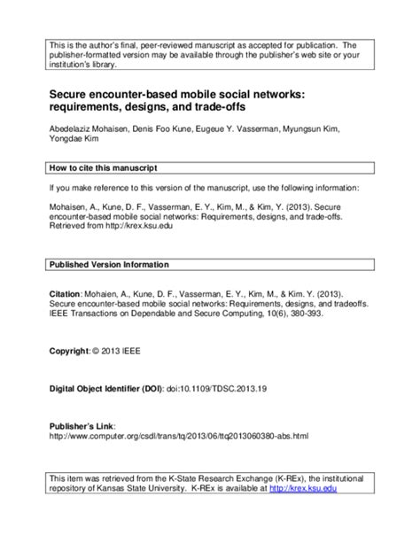 Pdf Secure Encounter Based Mobile Social Networks Requirements